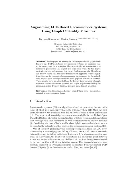 pdf augmenting lod based recommender systems using graph centrality measures