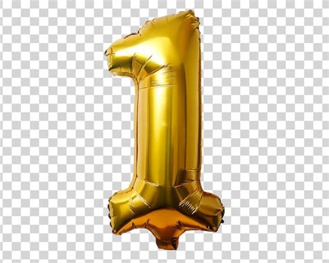 Número 1 hecho de globo inflable dorado aislado sobre un fondo