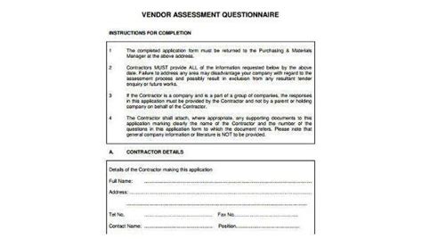 FREE 10 Sample Vendor Assessment Forms In PDF MS Word Excel