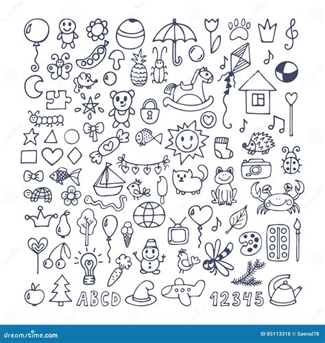 Colección De Garabatos Lindos Dibujados Mano Dibujo De Los Niños Del