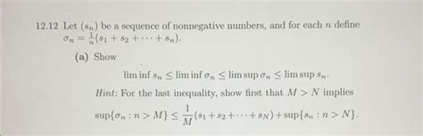 solved 12 12 let sn be a sequence of nonnegative numbers