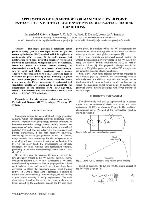pdf application of pso method for maximum power point extraction in photovoltaic systems under