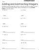 Adding Subtracting Integers Activity Integers Coloring Activity