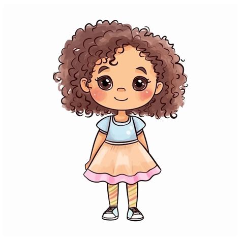 Niña linda con pintura de acuarela de pelo rizado Vector Premium