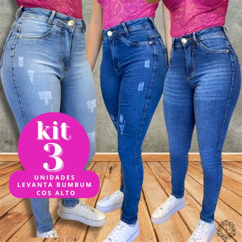 Kit 3 Calças Jeans Feminina Skinny Puido Clara Bigode Elastano Cintura