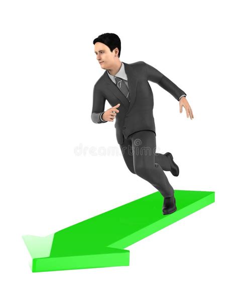 3d Character Man Running Over An Green Arrow Stock Illustration