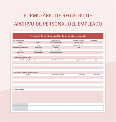 Plantilla De Excel Formulario De Registro De Archivo De Personal Del