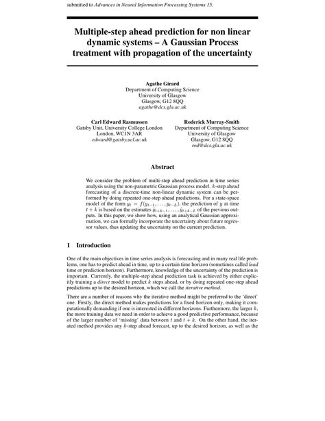 pdf multiple step ahead prediction for non linear dynamic systems a gaussian process