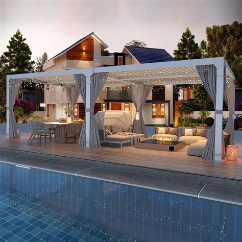 Erommy Outdoor Louvered Pergola With Adjustable Aluminum Rainproof Roof