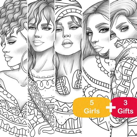 Adult Coloring Book 5 Gray Scale Girls Colouring Pages Fashion Etsy