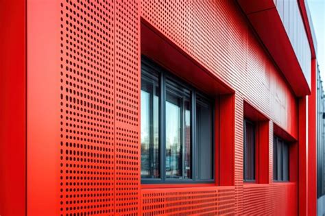 Red Perforated Building Facade With Windows Premium AI Generated Image