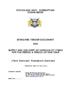 Fillable Online STANDARD TENDER DOCUMENT FOR SUPPLY AND DELIVERY OF Fax