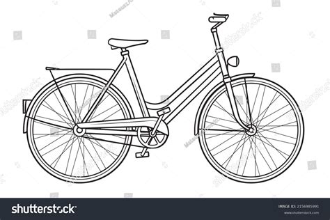 Classic Womans Bicycle Outline Drawing Stock Stock Vector Royalty Free