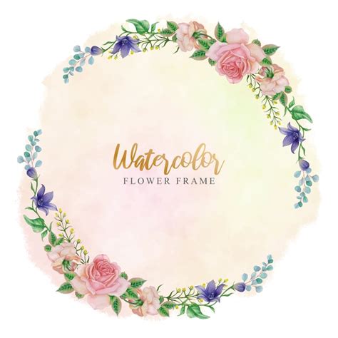 Aquarell Blumen Kreis Kranz Rahmen Vorlage Premium Vektor