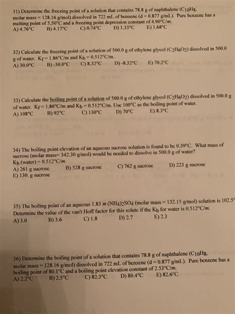 solved 31 determine the freezing point of a solution that