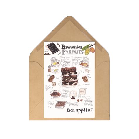 Cartes postales recette illustrée Brownies parfaits 7 pcs Tarthélémy