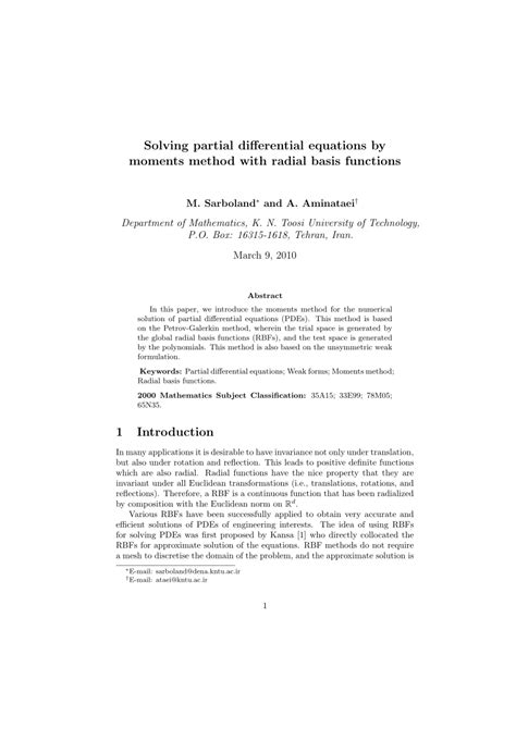 pdf solving pdes by moment s method with radial basis functions