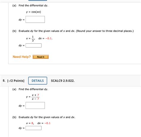 solved a find the differential dy y cos ix dy b