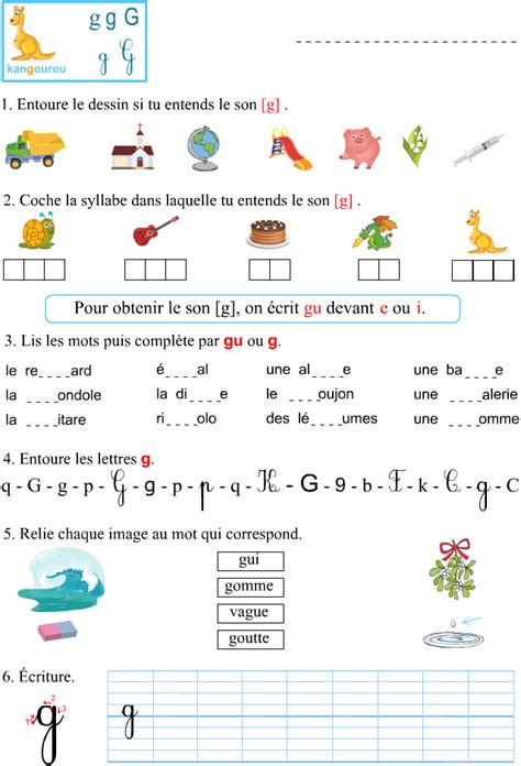 Fiche d exercices à imprimer le son g Apprendre à lire