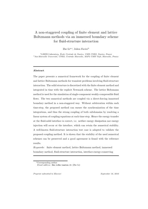 pdf a non staggered coupling of finite element and lattice boltzmann methods via an immersed