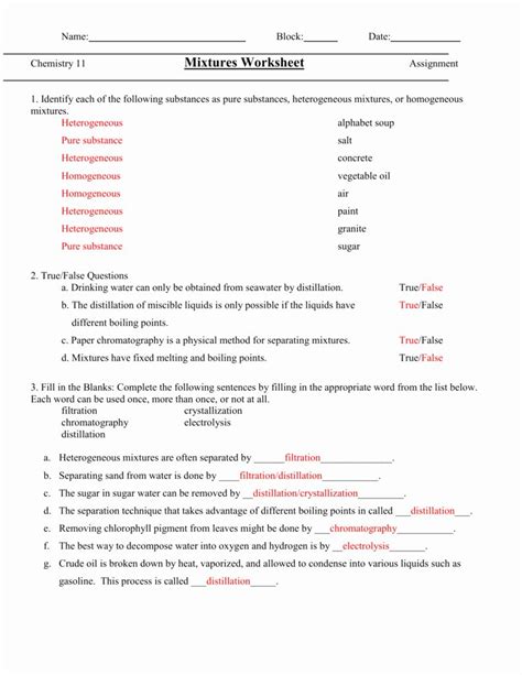 Types Of Mixtures Worksheet
