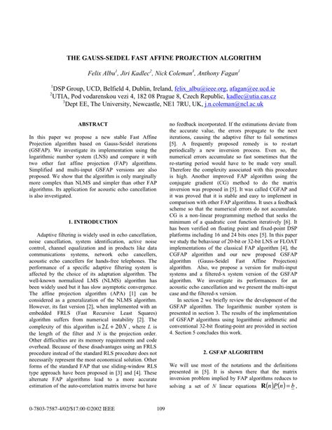 pdf the gauss seidel fast affine projection algorithm