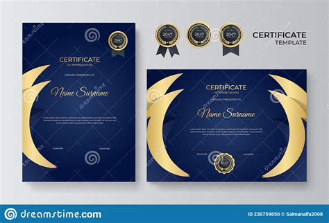 Plantilla De Certificado De Diploma Azul Y Oro Elegante Stock De