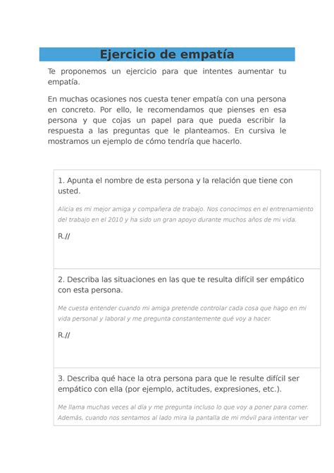 Ejercicio de empatía Ejercicio de empatía Te proponemos un ejercicio