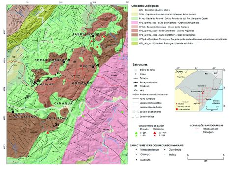 Mapa geológico simplificado da região mineralizada de estanho Cerro