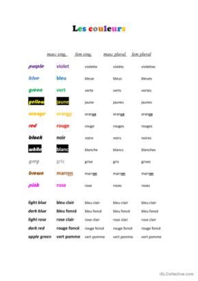 32 Adjectifs de couleurs Français FLE fiches pedagogiques pd