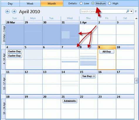 Outlook 2010 Calendar View