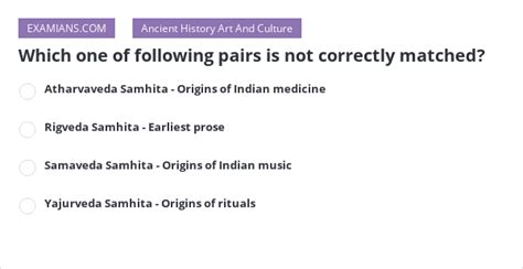 Which One Of Following Pairs Is Not Correctly Matched Examians