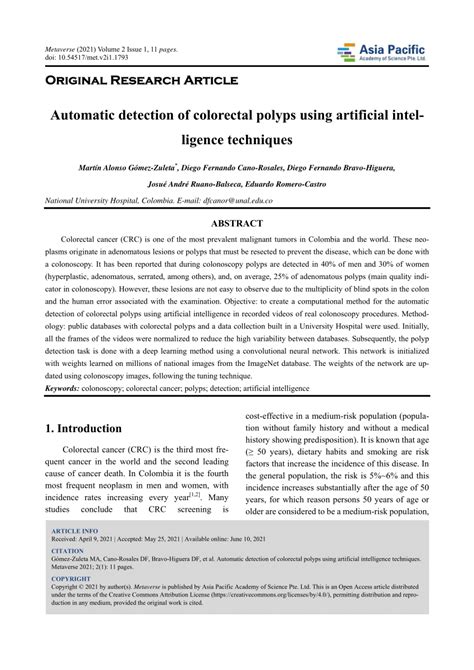 pdf automatic detection of colorectal polyps using artificial intelligence techniques