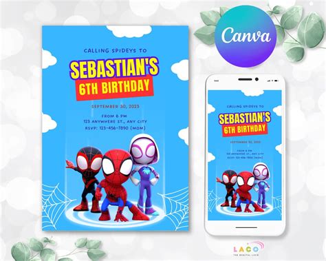 Plantilla de invitación de cumpleaños de Spidey y sus Etsy España