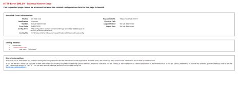 sql error 500 19 internal server error the requested page cannot be accessed because