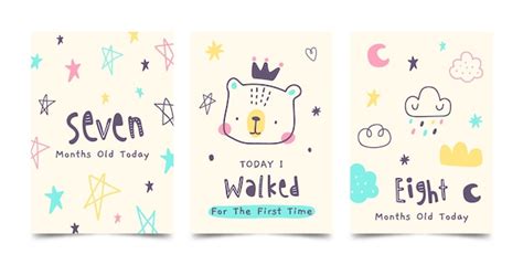 Free Vector Hand Drawn Baby Milestone Cards Template