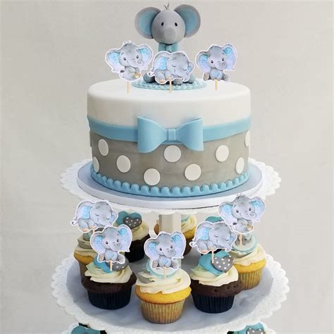 Snapklik 36 PCS Blue Elephant Cupcake Toppers Its A Boy Baby
