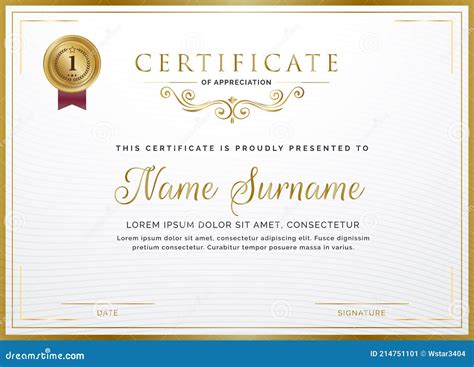 Plantilla De Certificado Con Borde De Marco Dorado E Insignia De Oro