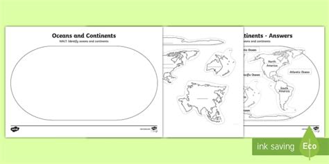 Ocean And Continents Cut And Stick Activity Teacher Made