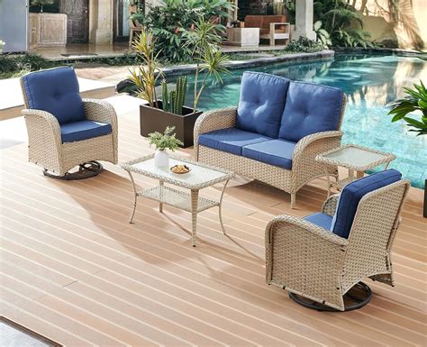 Amazon Belord Patio Wicker Furniture With Swivel Rocker Chairs