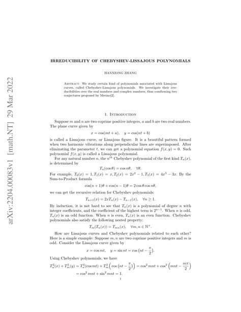 pdf irreducibility of chebyshev lissajous polynomials