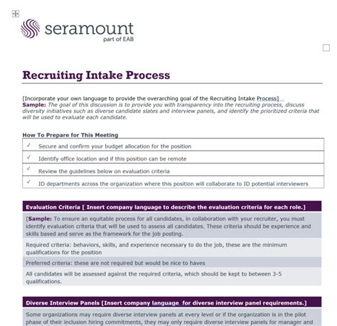 Recruiting Intake Process Sample Guide Seramount