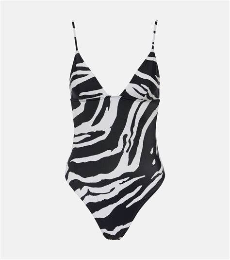 Zebra Print High Leg Swimsuit In Multicoloured Stella Mc Cartney