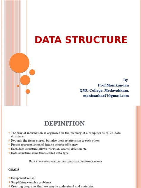 data structure by prof manikandan qmc college medavakkam pdf data type array data