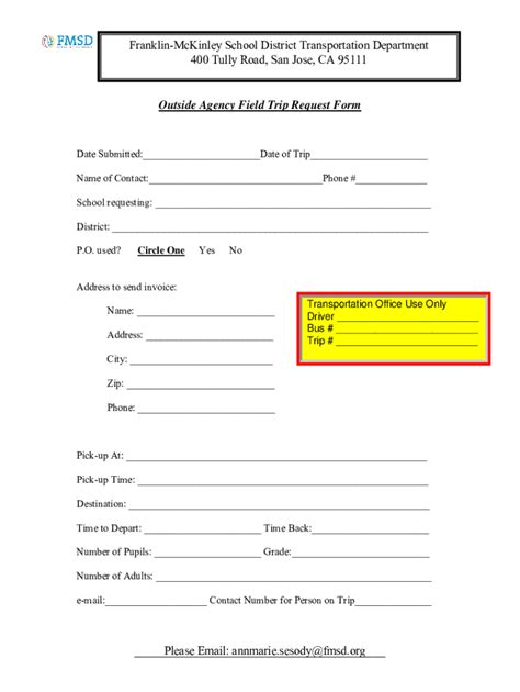 Fillable Online Outside Agency Field Trip Request Form Fax Email Print