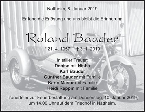 Traueranzeigen Von Roland Bauder Trauer Hz De