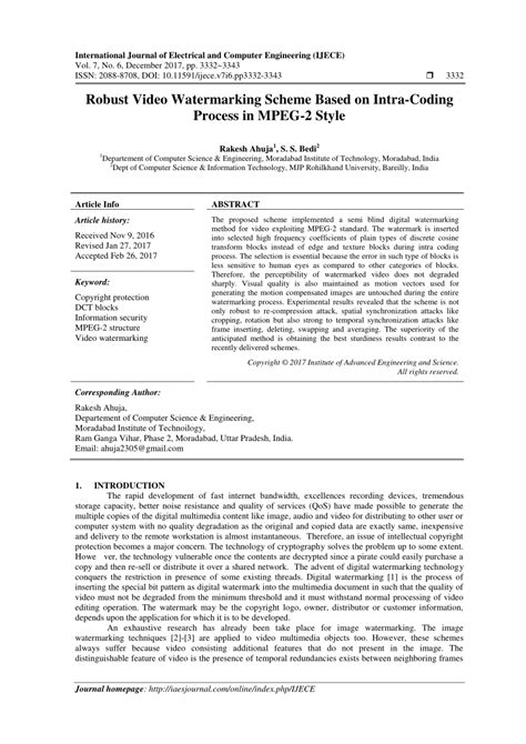 pdf robust video watermarking scheme based on intra coding process in mpeg 2 style