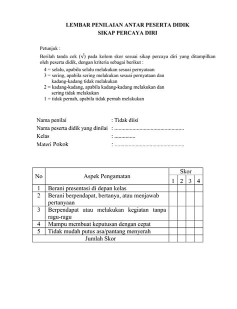 Instrumen Lembar Penilaian Antar Peserta Didik Sikap PDF
