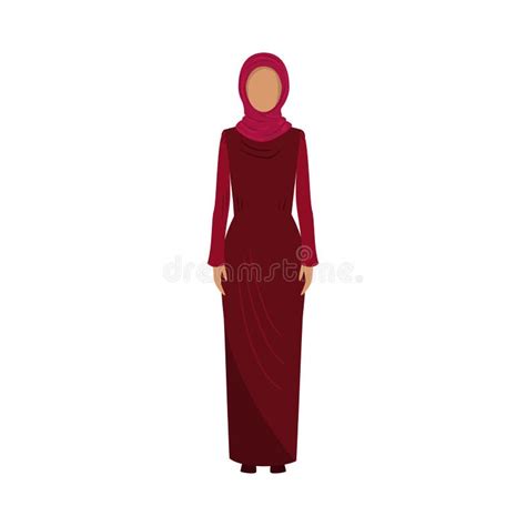 Menina Muçulmana Em Hijab Vermelho escuro Tradicional Ilustração