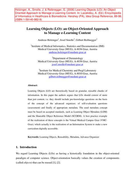 pdf an object oriented approach to manage e learning content using learning objects